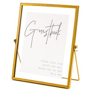 calculs gold floating picture frames sign holder guestbook alternative, metal glass photo display stand menu holder 8x10inches for wedding party table sign