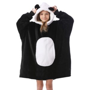 kipswiza blanket hoodie for kids oversized wearable blanket super soft warm sherpa fleece blanket sweatshirt for boys girls children gifts black panda