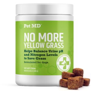 pet md lawn aid chews - no more yellow spots dog urine neutralizer for lawn - ph-balancing helps prevent dog pee from killing grass - enhanced with digestive probiotics for dogs & puppies - 120 ct