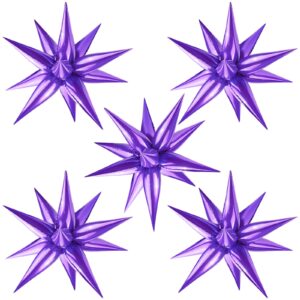 moukiween 60 pcs purple star balloons, 12 point spike explosion star foil balloons for birthday, halloween, bridal shower, wedding, graduation decorations (purple)