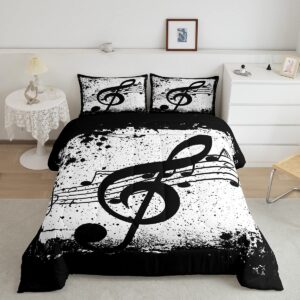 music bedding set full size,black melody note comforter set for kids boys girls musician bedroom decor,tie dye rhythm pattern duvet insert,modern soft music theme quilted comforter with 2 pillow cases