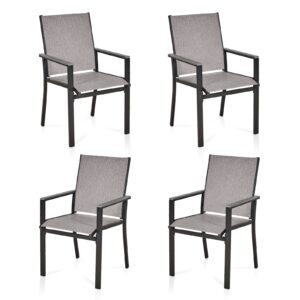 meooem patio dining chair set of 4, textilene patio furniture chair with armrest & black metal frame for lawn garden backyard