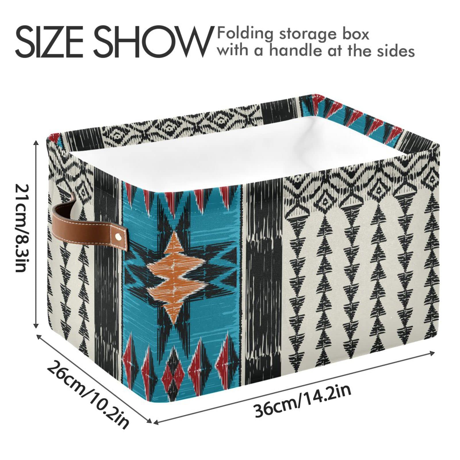 Large Foldable Storage Basket American Indian Aztec Geometric Pattern Storage Bin Canvas Toys Box Fabric Decorative Collapsible Organizer Bag with Handles for Bedroom Home