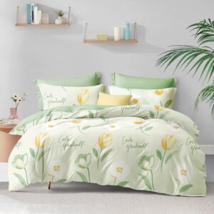 saphreas green floral tulip 4pcs bedding duvet cover set king size 100% cotton spring comforter cover set 1 duvet cover 2 pillow shams 1 fitted sheet