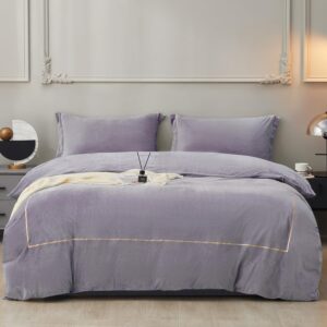 saphreas twin size warm flannel duvet cover set 3cps winter microfiber grayish lavender fluffy bedding comforter cover 68"x90" 1 quilt cover 2 pillow shams