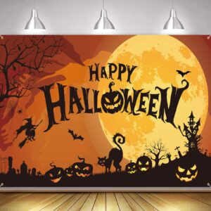 halloween backdrop banner, extra large full moon halloween background banner, halloween party party decoration, halloween photo booth shoot props backdrop for indoor outdoor home garden decor