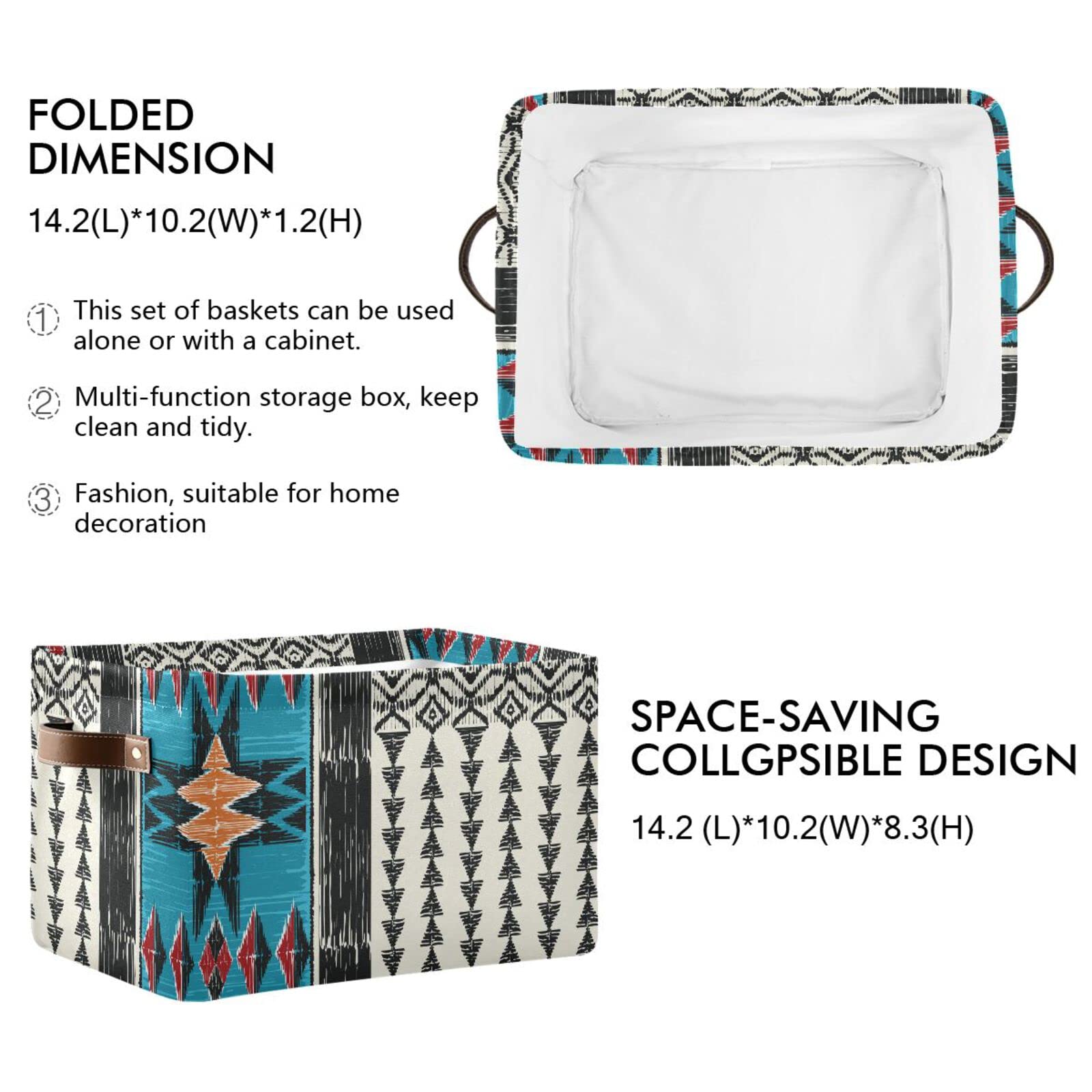 Large Foldable Storage Basket American Indian Aztec Geometric Pattern Storage Bin Canvas Toys Box Fabric Decorative Collapsible Organizer Bag with Handles for Bedroom Home