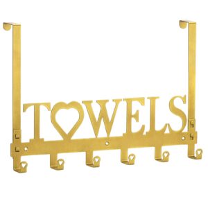 weekseight over the door towel rack, metal bath towel holder hanger for bathroom bedroom door hanging towels bathrobe robe, towel hooks for bathrooms (6 hooks gold)