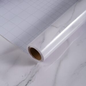 holomey white marble contact paper 31x157 inch glossy marble peel and stick wallpaper waterproof countertop contact paper self-adhesive film marble decor wall covering for kitchen cabinet shelf liner