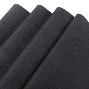 Picheng Embossed Faux Leather Sheets: Flower Textured Leather Rolls 13.8"X53"(35cmX135cm),Faux Leather is Great for Making Crafts,Leather Earrings, Bows,Sewing DIY Projects (Black)