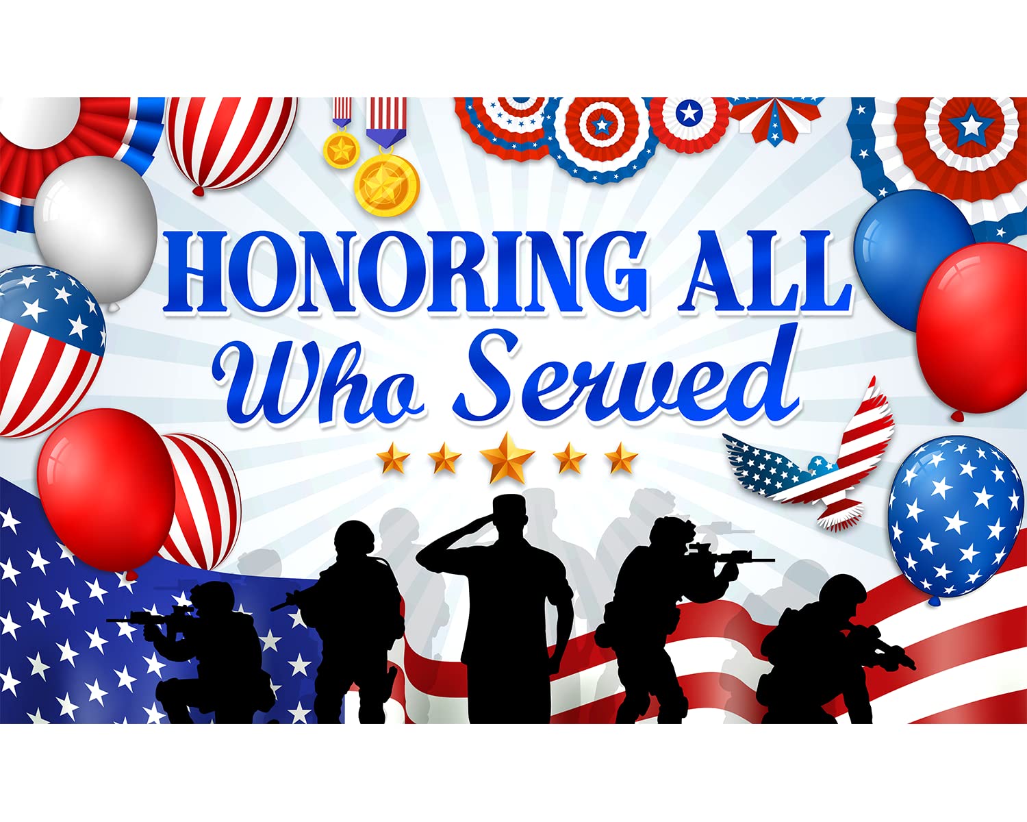 Large 71" X 43" Veterans Day Banner, Veterans Day Decorations, Honoring All Who Served Veterans Day Banner, Thank You Veterans Banner for Veterans Day Party