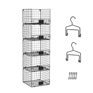 jautokerdar 5-tiers stackable wire storage baskets for pantry, fruit and vegetable storage basket for kitchen, metal hanging closet organizers storage shelves organization. (black)