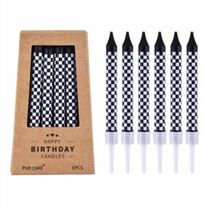 phd cake 36 pcs racing cars themed birthday candles, black and white checkered flag candles, kid's party decoration