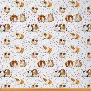 feelyou guinea pig upholstery fabric by the yard, cute cavy colorful polka dots outdoor fabric by the yard, pet animal theme decorative fabric for upholstery and home diy projects, 1 yard, pink white