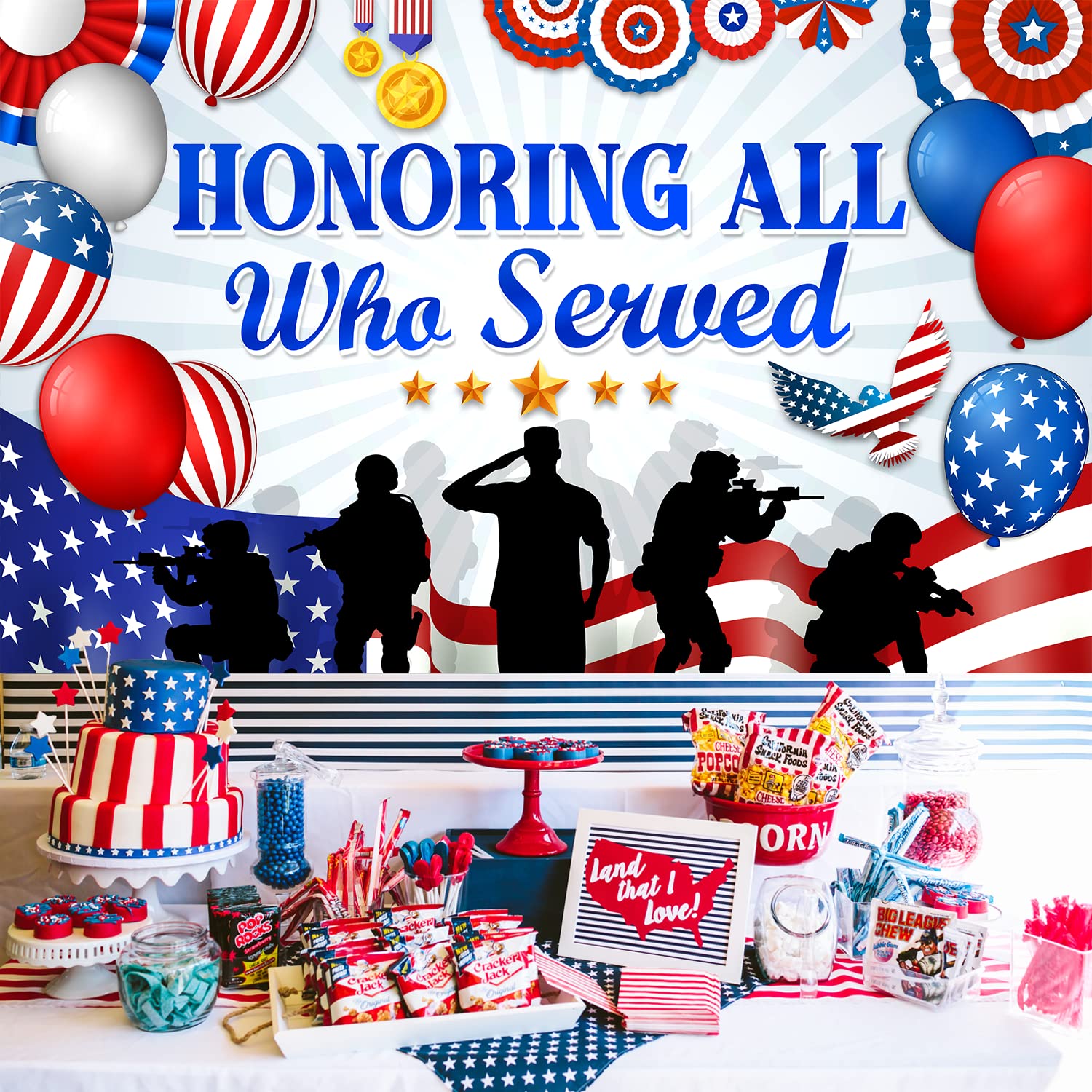 Large 71" X 43" Veterans Day Banner, Veterans Day Decorations, Honoring All Who Served Veterans Day Banner, Thank You Veterans Banner for Veterans Day Party