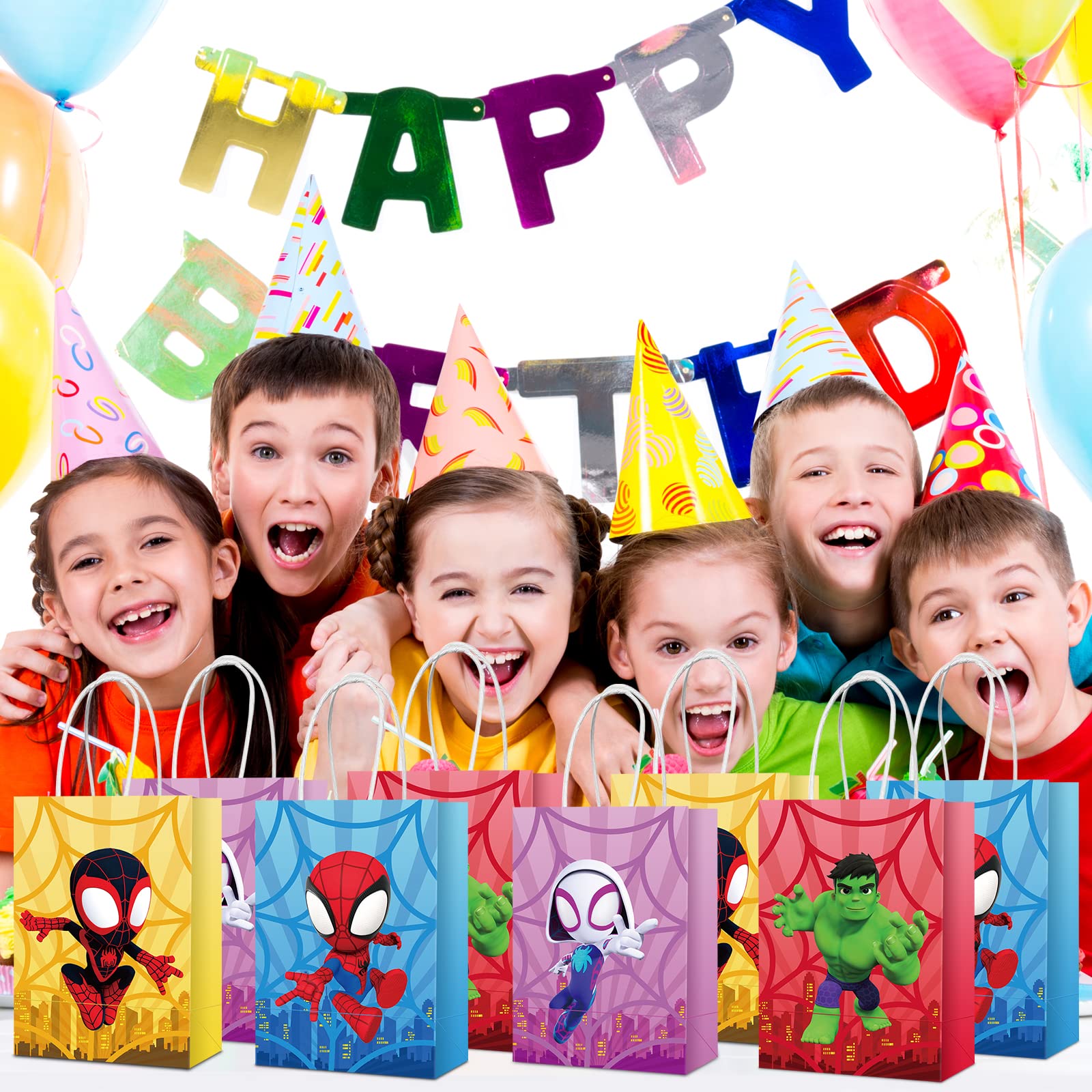 Spidey Party Supplies, 12Pcs Party Favor Gift Goodie Bags for Spidey and His Amazing Friends Birthday Decorations