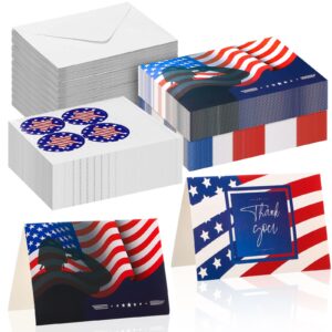 crtiin 130 pcs patriotic blank note cards with envelopes american flag white greeting cards 4th of july thank you cards envelopes bulk red white blue sticker seals party essentials for veterans day