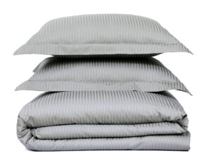 linenera 3 piece king stripe duvet cover set cotton grey stripe duvet cover king (106'' x 90'') zipper closure corner ties 2 pillow shams