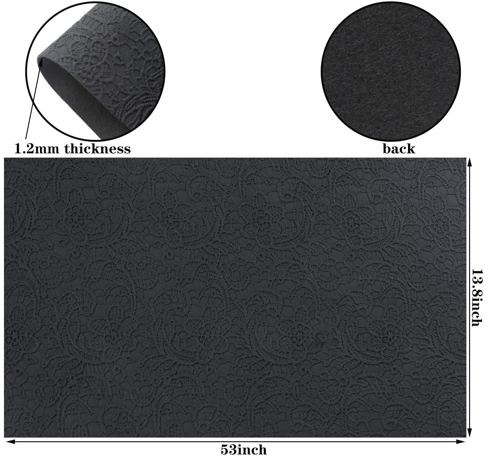 Picheng Embossed Faux Leather Sheets: Flower Textured Leather Rolls 13.8"X53"(35cmX135cm),Faux Leather is Great for Making Crafts,Leather Earrings, Bows,Sewing DIY Projects (Black)