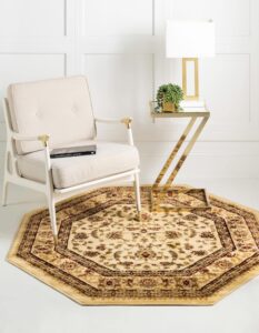 rugs.com aditi collection rug – 5' 3 octagon cream low rug perfect for living rooms, kitchens, entryways