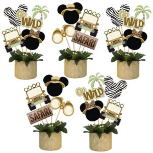 mickey-safari centerpiece sticks- let's go wild jungle animal birthday party baby shower table toppers for kids（28pcs）