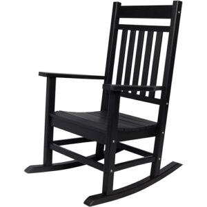 shine company berkshire outdoor resin rocking chair with high back, all weather heavy-duty hdpe poly plastic rocker for patio, porch, lawn, garden, black