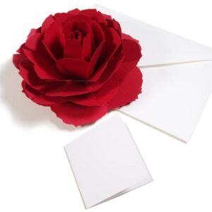 Blooming Flower Pop-up Greeting Card, Birthday Card, Mother's Day, Christmas Card, Sympathy Card, All Occasion (Red Rose)