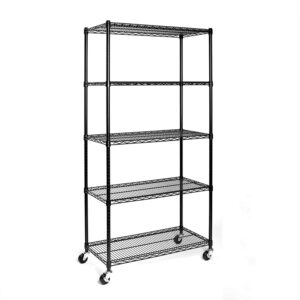 karl home heavy duty 5-tier storage shelving with wheels, adjustable metal shelves wire storage rack for garage kitchen basement,1100lbs capacity 35.43" l x 17.72" w x 70.87" h, black