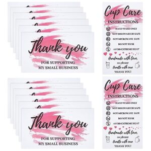 ‎pligreat tumbler cup cards, double sided tumbler care instructions cards cups care cards pink thank you card customer direction cards for mugs online shop owner gift package insert card (120 pack)