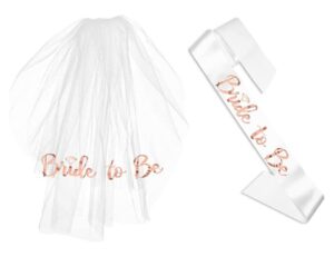 bubbles & confetti bachelorette sash & veil | premium bride to be sash | rose gold veil with comb | bridal shower supplies & party decoration kit | engagement favors accessories | wedding bridal gift