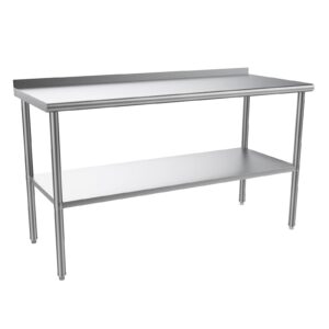 rovsun 60'' x 24'' stainless steel table for prep & work,commercial worktables & workstations, nsf heavy duty metal table with adjustable undershelf & backsplash for kitchen, restaurant,home,hotel