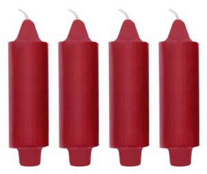 4 pack coach candles unscented 5" x 1.5" with 7/8" base to fit traditional candle holders including the booklet "candle factoids trivia & safety guidelines" made in the usa (red)