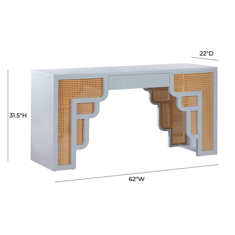 TOV Furniture Suzie Pastel Blue & Rattan Desk