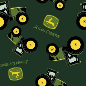 springs creative products fleece john deere logos green tractors farmer farming farmland country fleece fabric print by the yard (71215-6470710), 60 inches