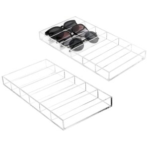 mygift premium clear acrylic sunglass holder display tray with 6 compartments, drawer organizer storage case for sunglasses, reading glasses, eyewear, jewelry, makeup and perfume vanity tray, set of 2