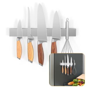 ninonly 10 inch magnetic knife holder for refrigerator, stainless steel double sided magnet knife strip for wall, no drilling magnetic knife rack with powerful magnetic pull force fridge applicable