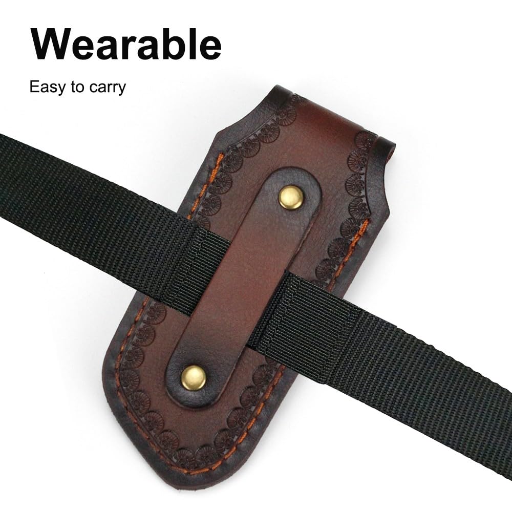 4'' Pocket Knife Sheath, Portable Leather Knife Holster with Belt Hanging Hole Design for Camping Hunting Jungle Exploration