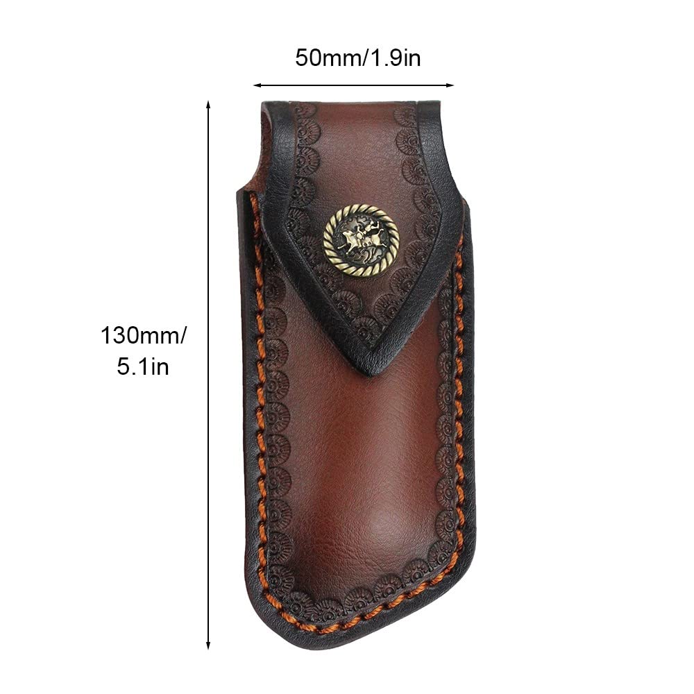 4'' Pocket Knife Sheath, Portable Leather Knife Holster with Belt Hanging Hole Design for Camping Hunting Jungle Exploration