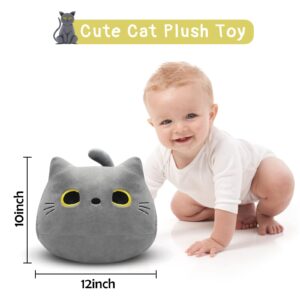 Gray Cat Plush Pillows Toys, 12" Kawaii Gray Cat Stuffed Animals Plush Toys, Cute Soft Cat Plushie Gray Cat Pillow Stuffed Cat Toys for Birthday Christmas Halloween Kids Gifts Home Car Decoration