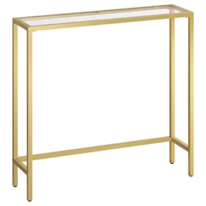 hoobro 29.5" narrow console table, tempered glass sofa table, small side table, modern entryway table, for entrance, living room, foyer, hallway bedroom, gold gd07xg01