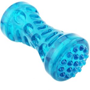 aduck dog chew toys squeaky tooth cleaning bone (dumbbell series) bite resistant squeeze squeaker puppy dog toys for aggressive chewers training and playing -7.09 inches (crystal blue - large)