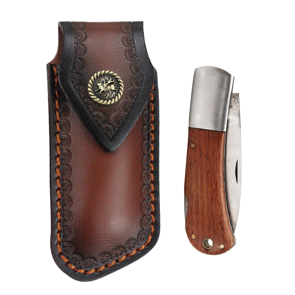 4'' Pocket Knife Sheath, Portable Leather Knife Holster with Belt Hanging Hole Design for Camping Hunting Jungle Exploration