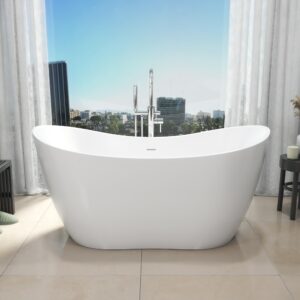 DreamLine Nile 59 in. L x 28 in. H Acrylic Freestanding Bathtub with Matte Black Finish