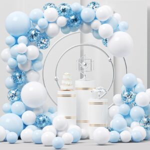 blue and white balloons garland kit 124 pack different sizes inch pastel baby blue matte white balloons and light blue confetti balloons for baby shower wedding birthday party arch decorations