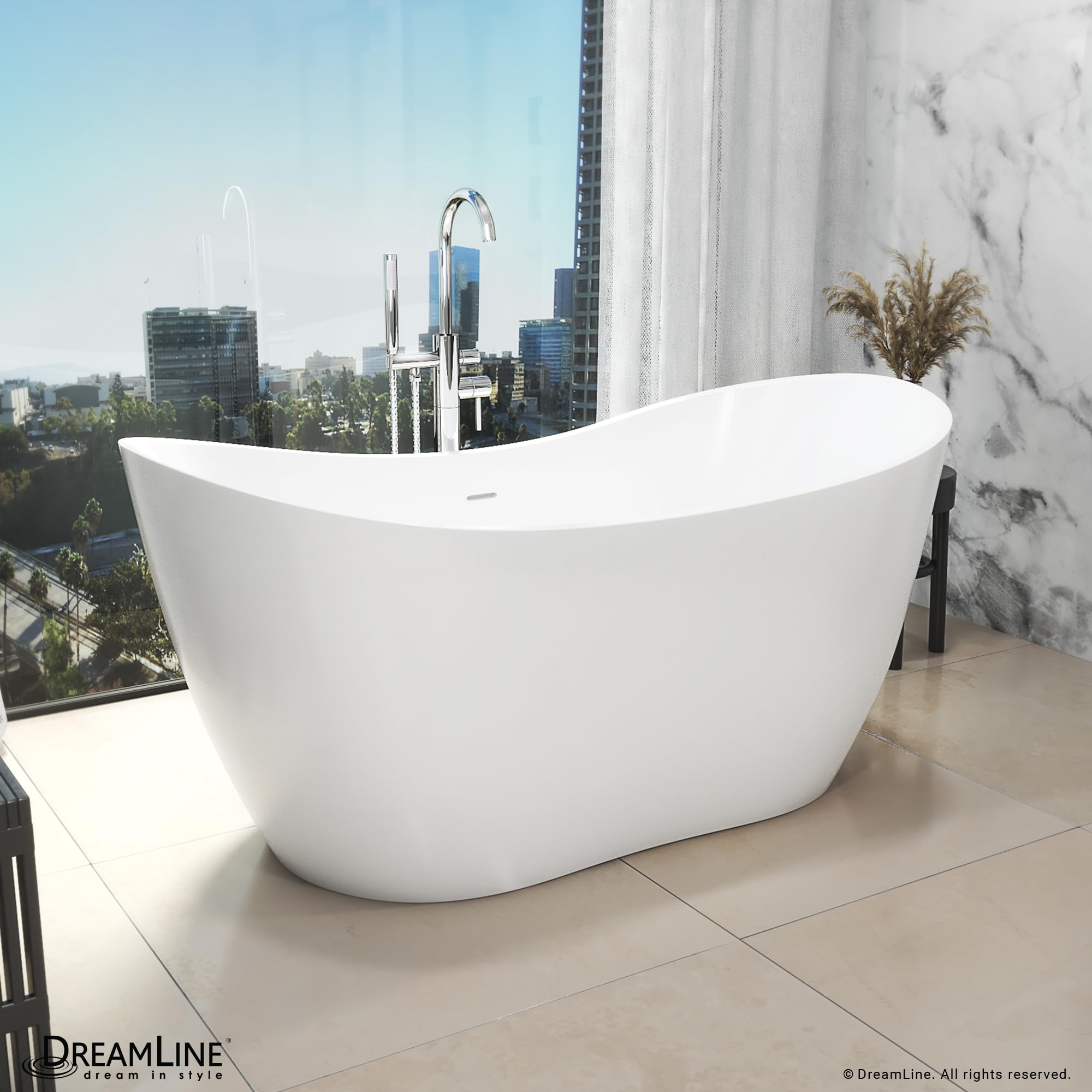 DreamLine Nile 59 in. L x 28 in. H Acrylic Freestanding Bathtub with Matte Black Finish