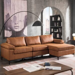 hooowooo 100" l shaped couch with reversible chaise living room couch modern sofa set for small living room apartment space,brown faux suede