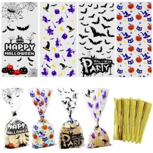 hidreas 120 pcs halloween cellophane bags halloween treat bags with ties for candy cookie goodies gift favor halloween party