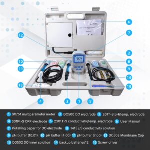 Apera Instruments SX751 pH/ORP/DO/Conductivity/TDS/Salinity/Resistivity/Portable Handheld Multiparameter Meter Kit, Silver