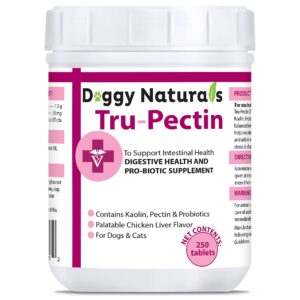 tru-pectin anti-diarrheal for dogs & cats, 250 tablets– chicken liver flavor –helps reduce occasional loose stool & diarrhea, balance gut ph, support normal digestion & gut flora -made in usa