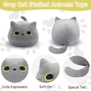 Gray Cat Plush Pillows Toys, 12" Kawaii Gray Cat Stuffed Animals Plush Toys, Cute Soft Cat Plushie Gray Cat Pillow Stuffed Cat Toys for Birthday Christmas Halloween Kids Gifts Home Car Decoration